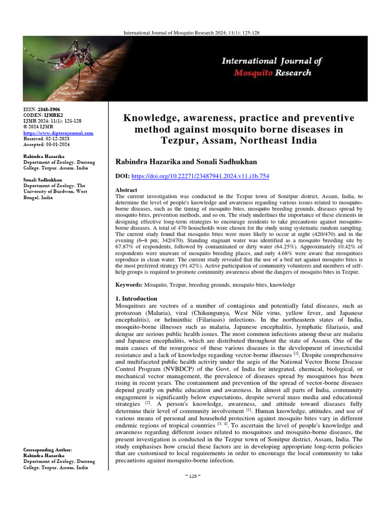 Knowledge, Awareness, Practice and Preventive Method Against Mosquito ...