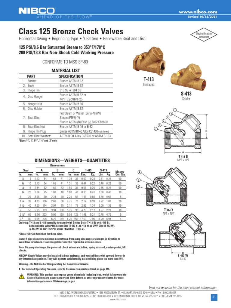 T-413-B, Class 125 Bronze Check Valves | PDF | Valve | Pump
