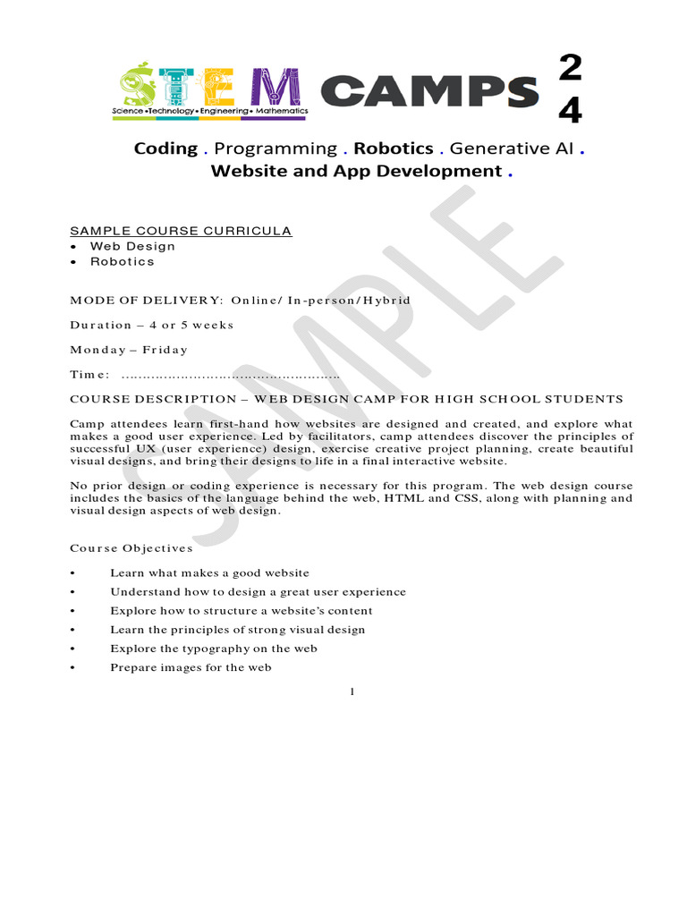 ECCBLIB #1276919 v2 Sample Curriculum STEM Camps | PDF | Web Design ...