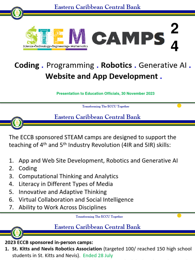 Presentation to IT Teachers on ECCB Sponsored STEM Summer Camps 2024 | PDF | Artificial ...
