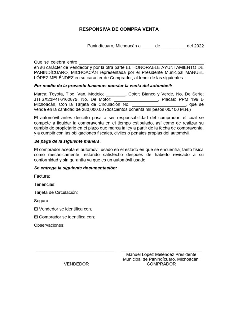 Responsiva de Compra Venta | PDF