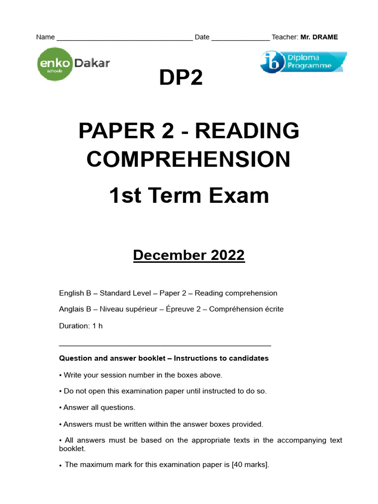 English Paper 1 Writing November | PDF | Reading Comprehension