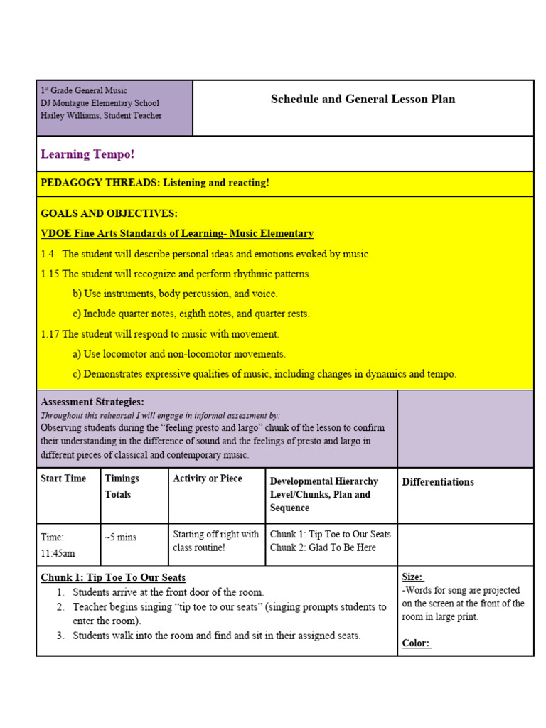 First Grade Tempo Lesson, Week 3 | PDF | Tempo | Singing