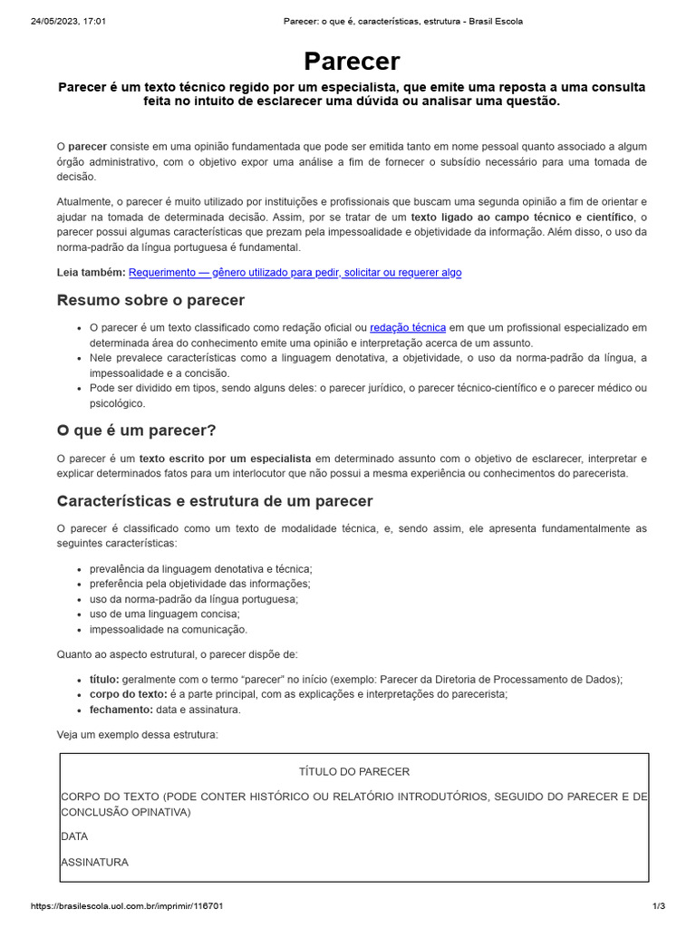 Parecer - o Que É, Características, Estrutura | PDF | Comunicação ...