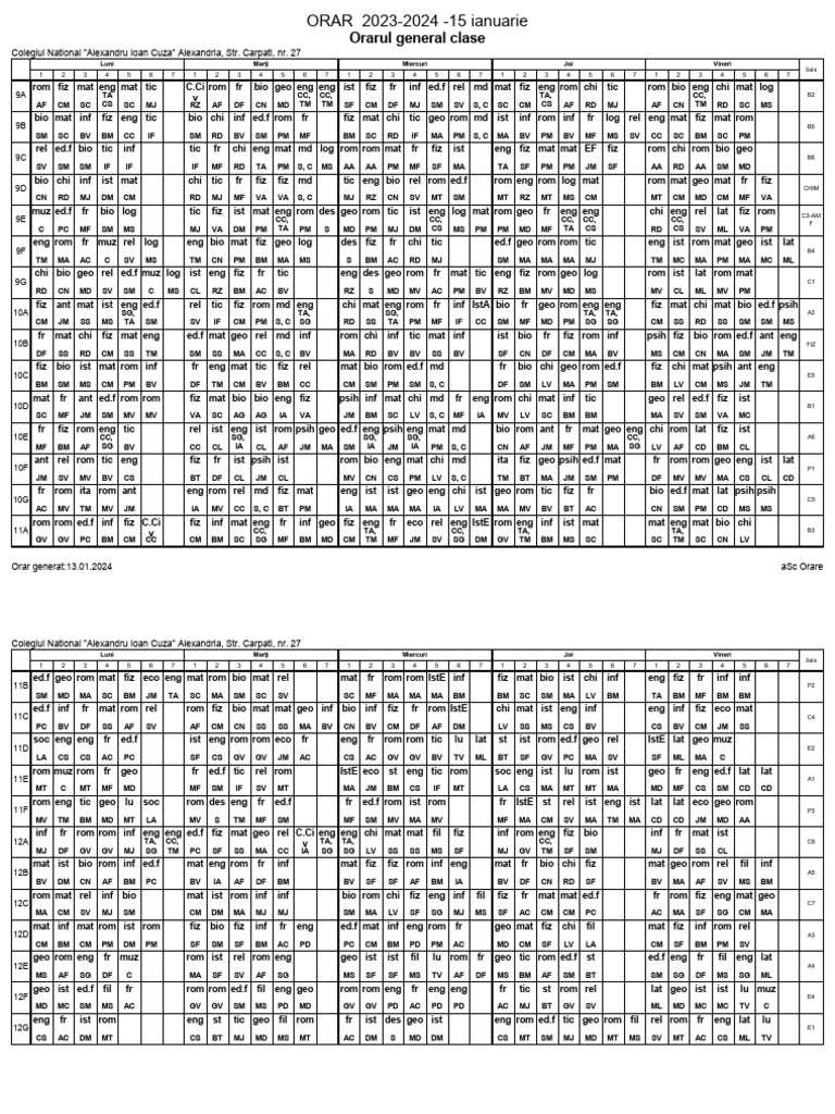 Orar Gen Clase 15 Ian 2024 | PDF | Chess Theory | Chess