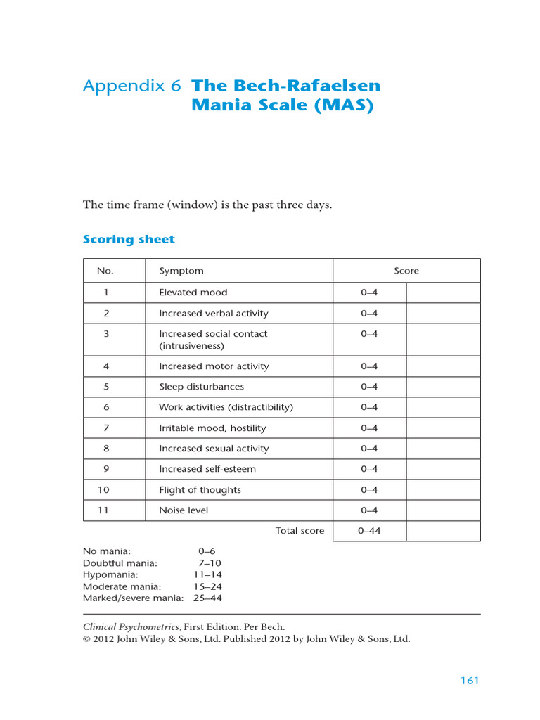 The Bech Rafaelsen Mania Scale MAS | PDF | Mania | Cognitive Science