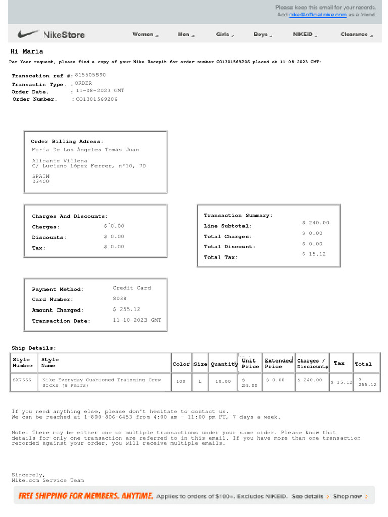 Nike Commerical Invoice | Download Free PDF | Receipt | Financial Services