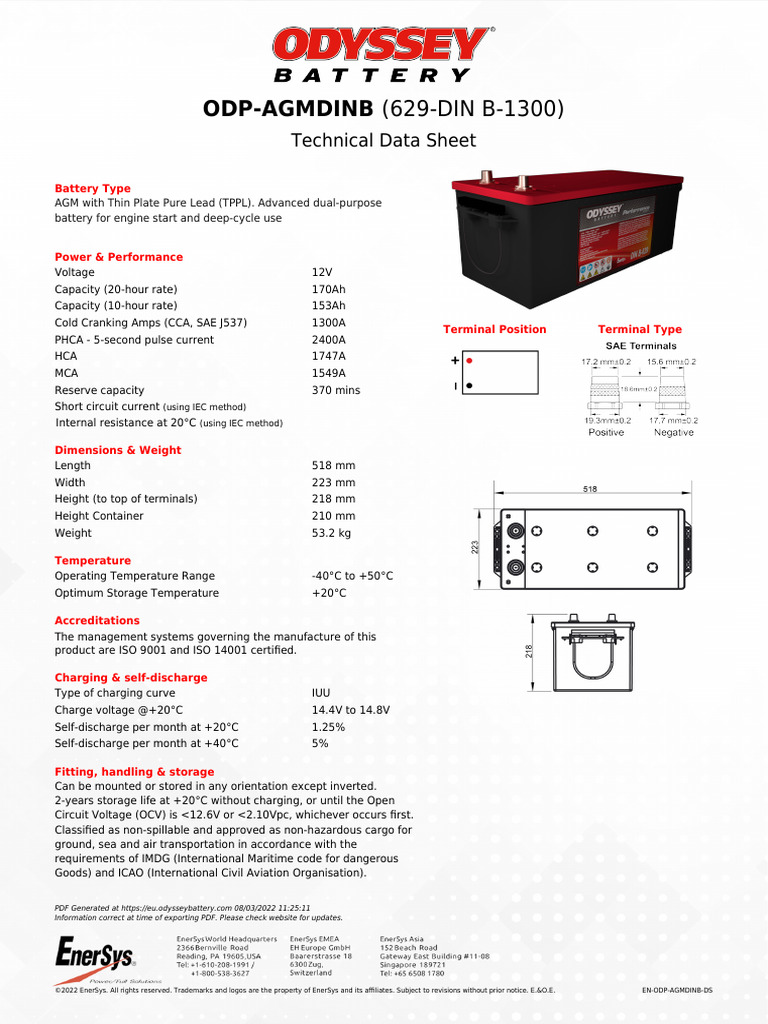 Odyssey ODP-AGMDINB Battery Specs | PDF | Electrical Engineering ...