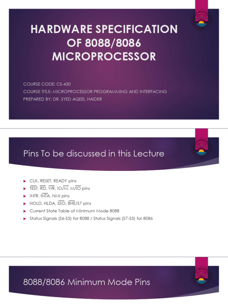 8088/8086 Microprocessor Pin Specs | PDF | Input/Output | Computer ...