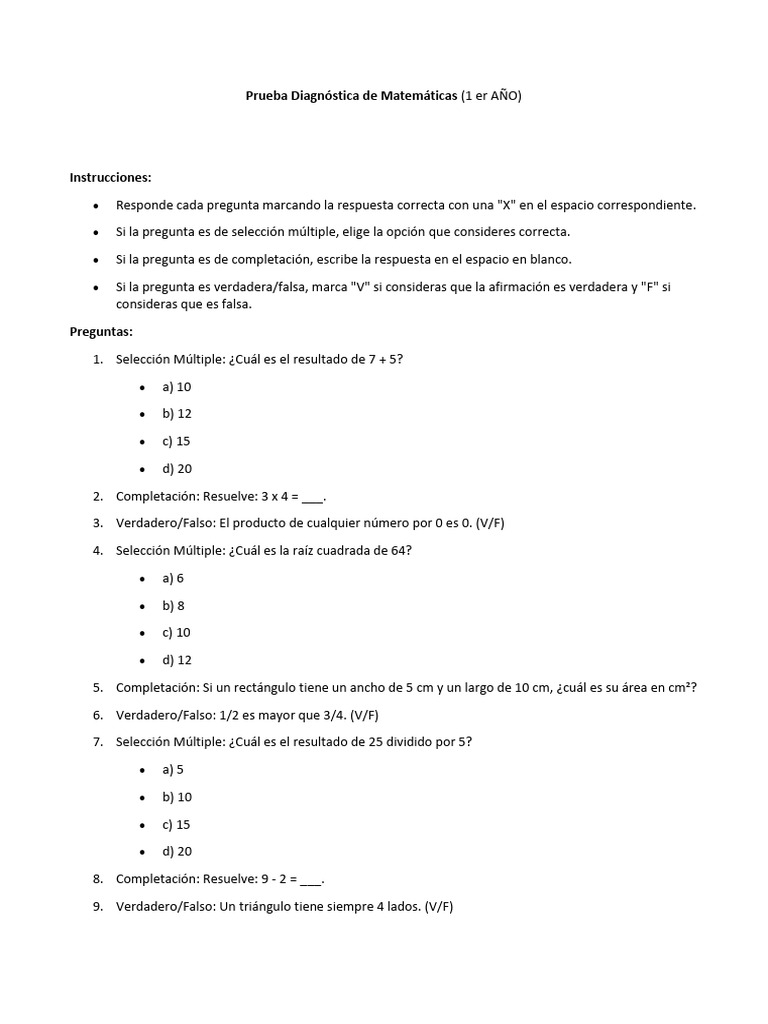 Pruebas Diagnósticas de Matemáticas | PDF | Pi | Triángulo