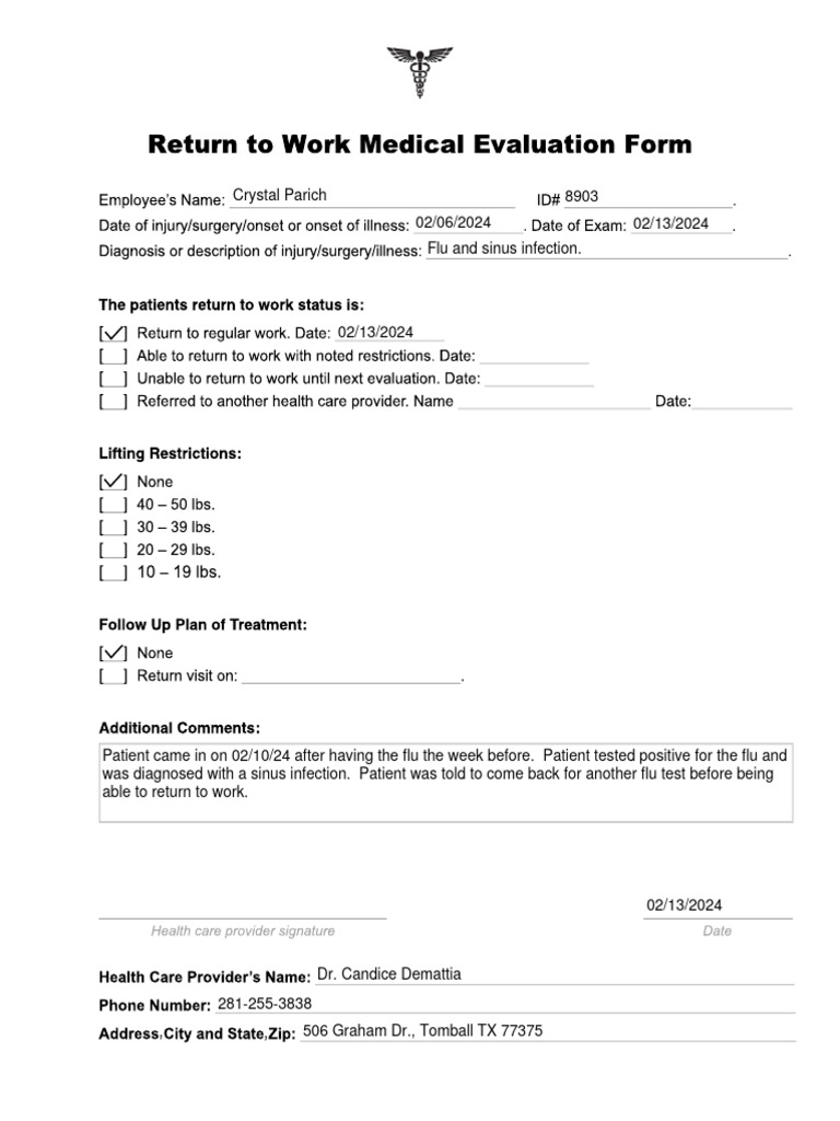 Return To Work Note | PDF