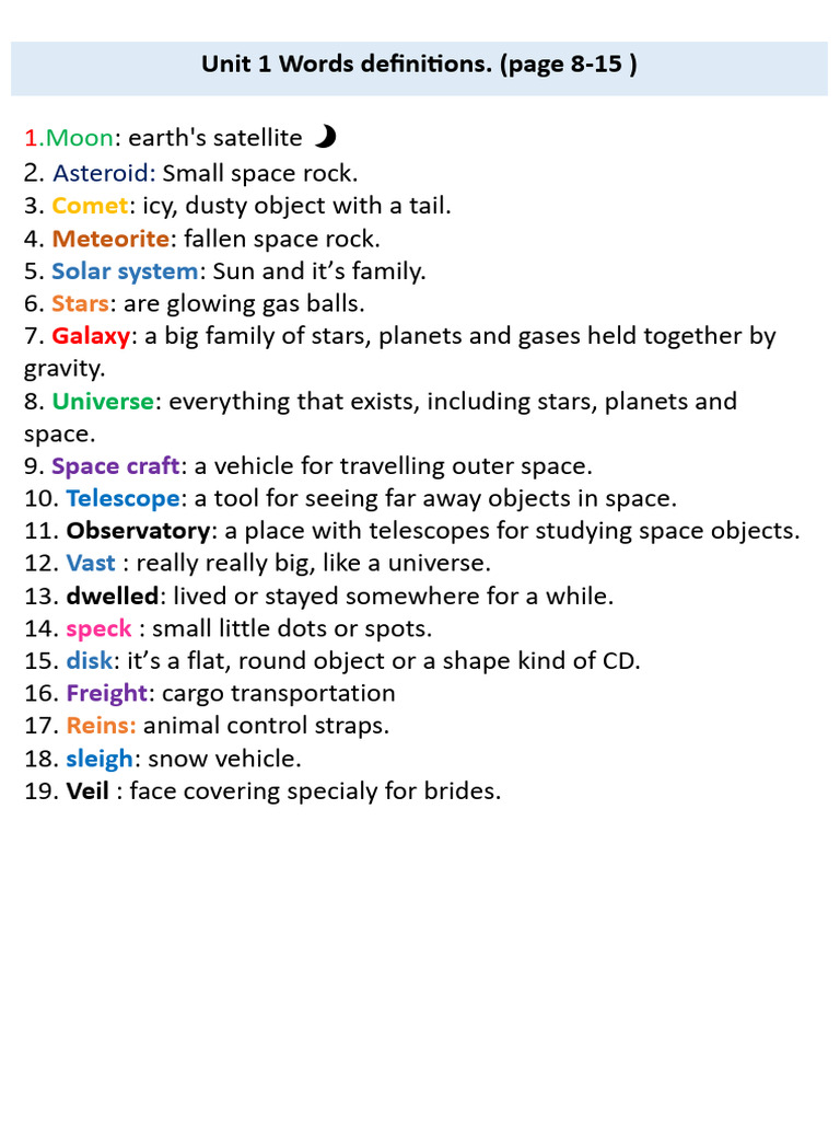 Definitions Review Pack (All Units | PDF | Outer Space | Planets