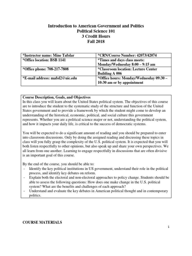 syllabus-pols-101-fall-2018-Mine-Tafolar | PDF | Plagiarism | News