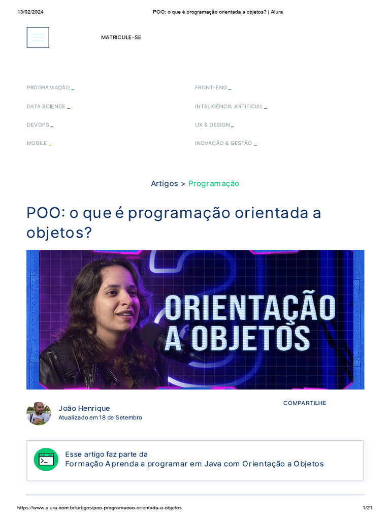 Poo O Que É Programação Orientada A Objetos Alura Download Grátis Pdf Classe
