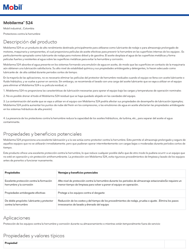 Mobilarma™ 524 | PDF | Lubricante | Agua