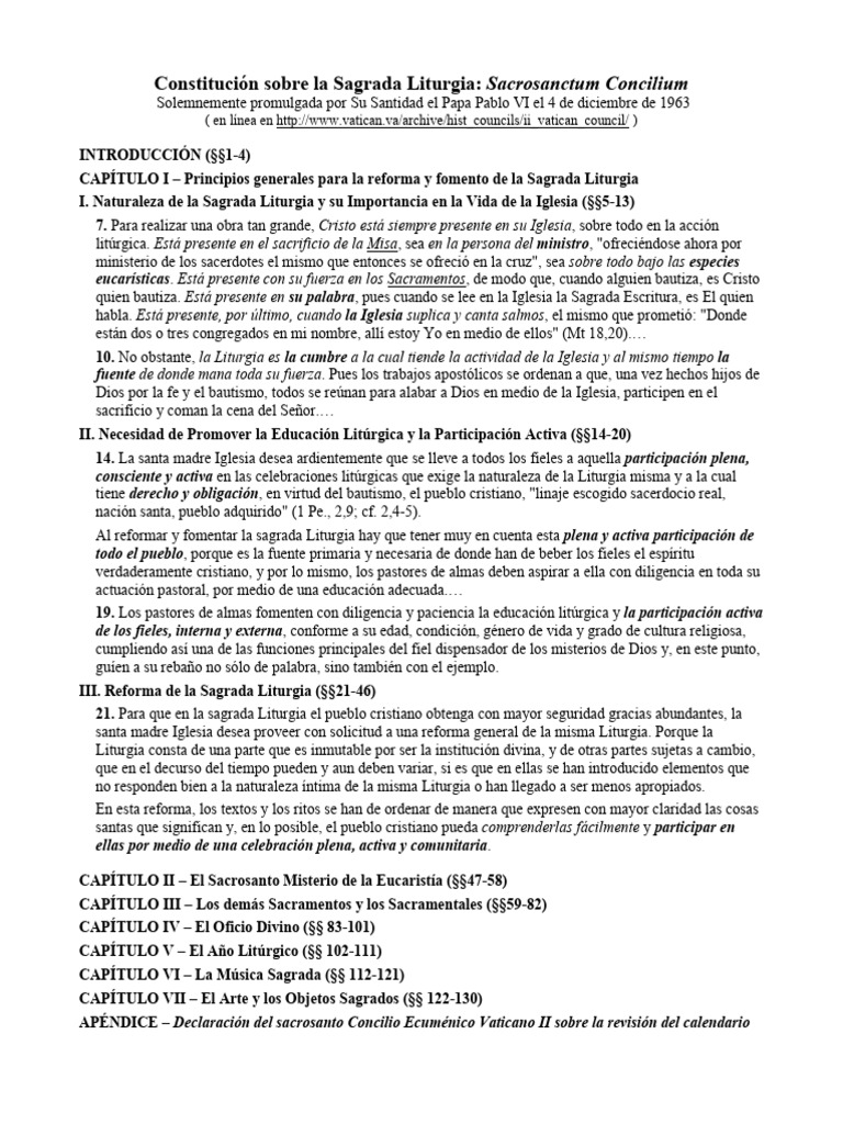 2021 10 09 VatII SacrosanctumConcilium Liturgy Outline Spanish | PDF ...