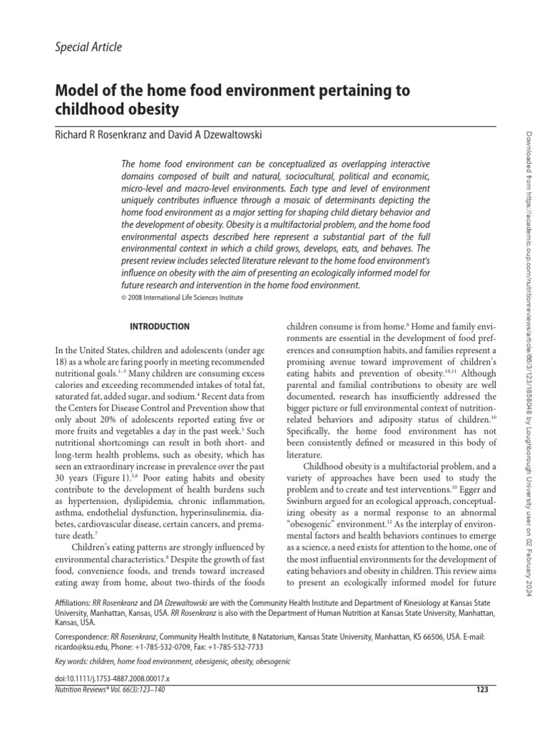 Model of The Home Food Environment Pertaining To Childhood Obsity | PDF ...