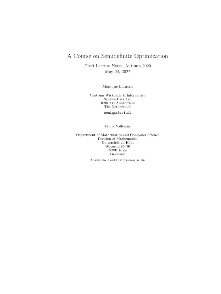 A Course On Semidefinite Optimization Pdf Polynomial Linear Programming 