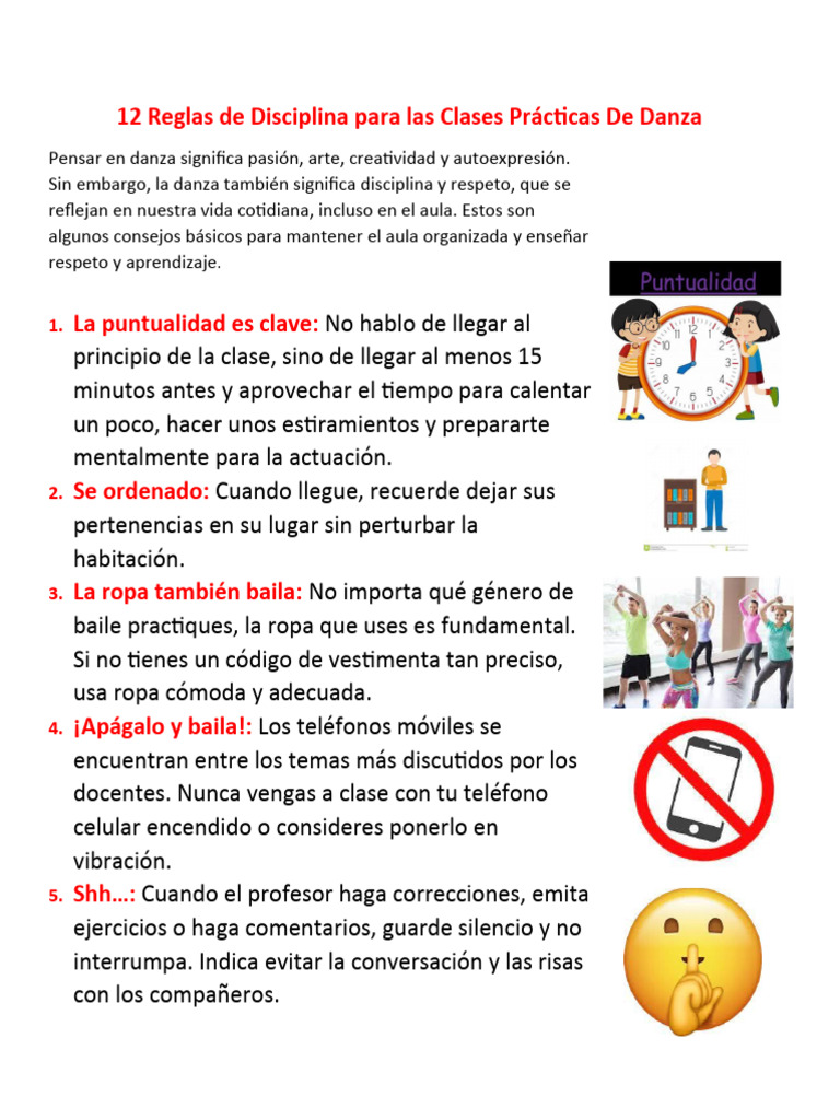 12 Reglas de Disciplina para Las Clases Prácticas de Danza | PDF | Bailes