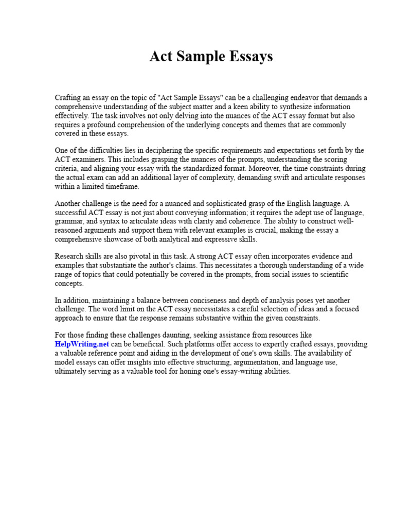 Act Sample Essays | PDF | The Awakening (Chopin Novel) | Mimo