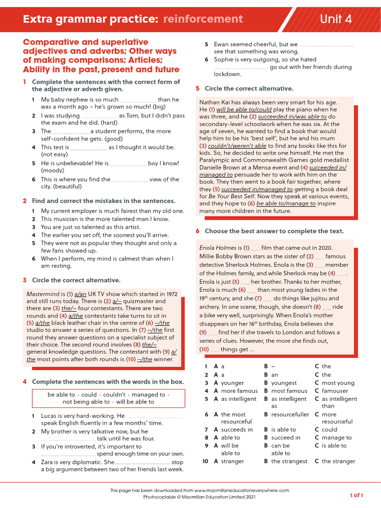 B2 U4 Extra Grammar Practice Reinforcement | PDF