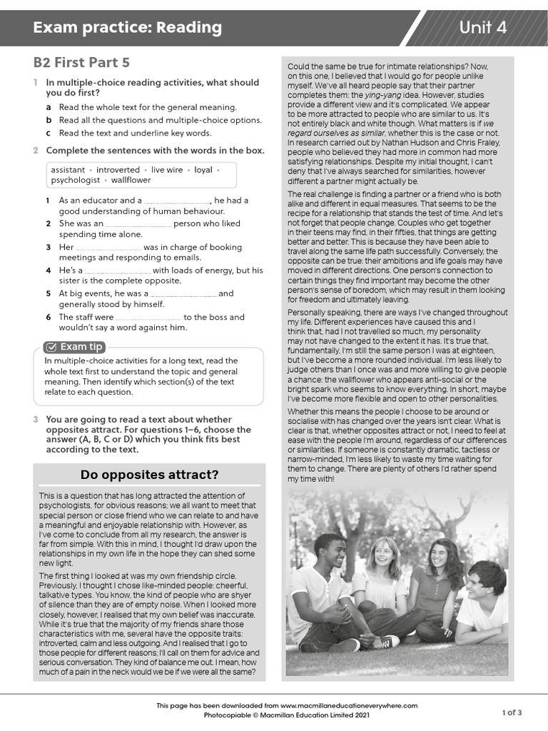 B2 U4 Exam Practice Reading | PDF | Extraversion And Introversion | Psychology