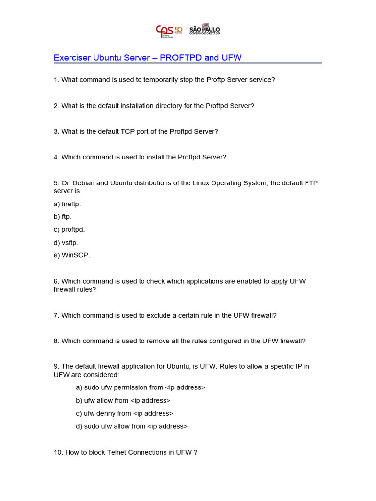 ProFTPD and UFW Configuration Guide | PDF
