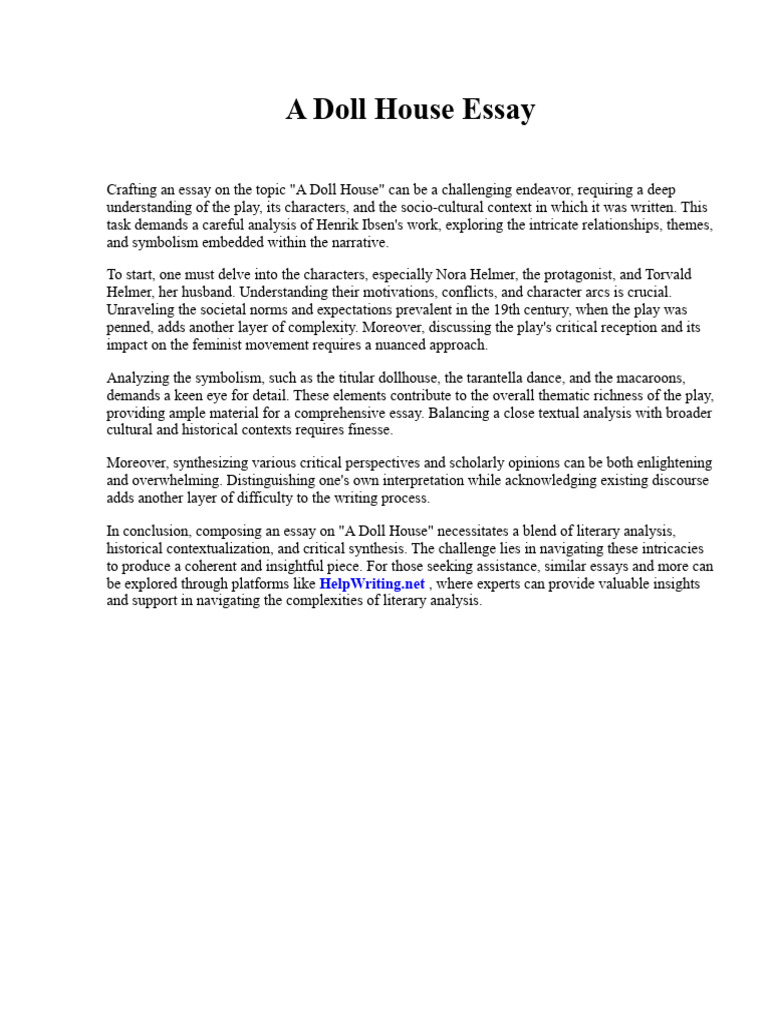 A Doll House Essay | PDF | Child Neglect | Beowulf