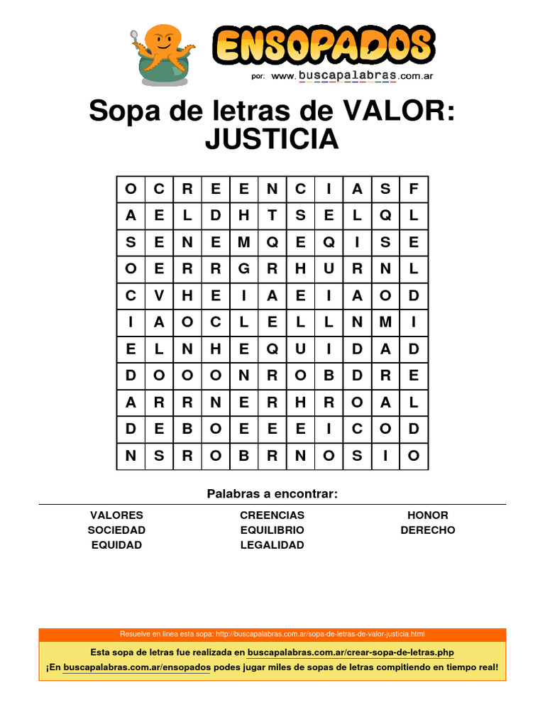 Sopa de Letras Justicia | PDF