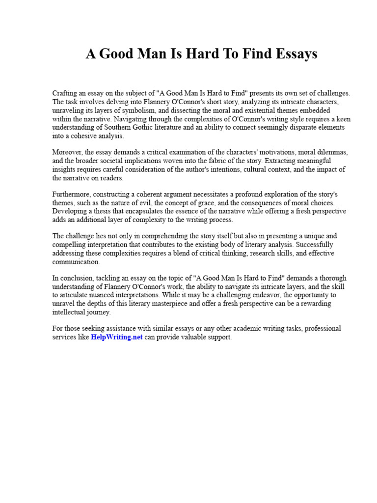 A Good Man Is Hard To Find Essays | PDF | English As A Second Or ...