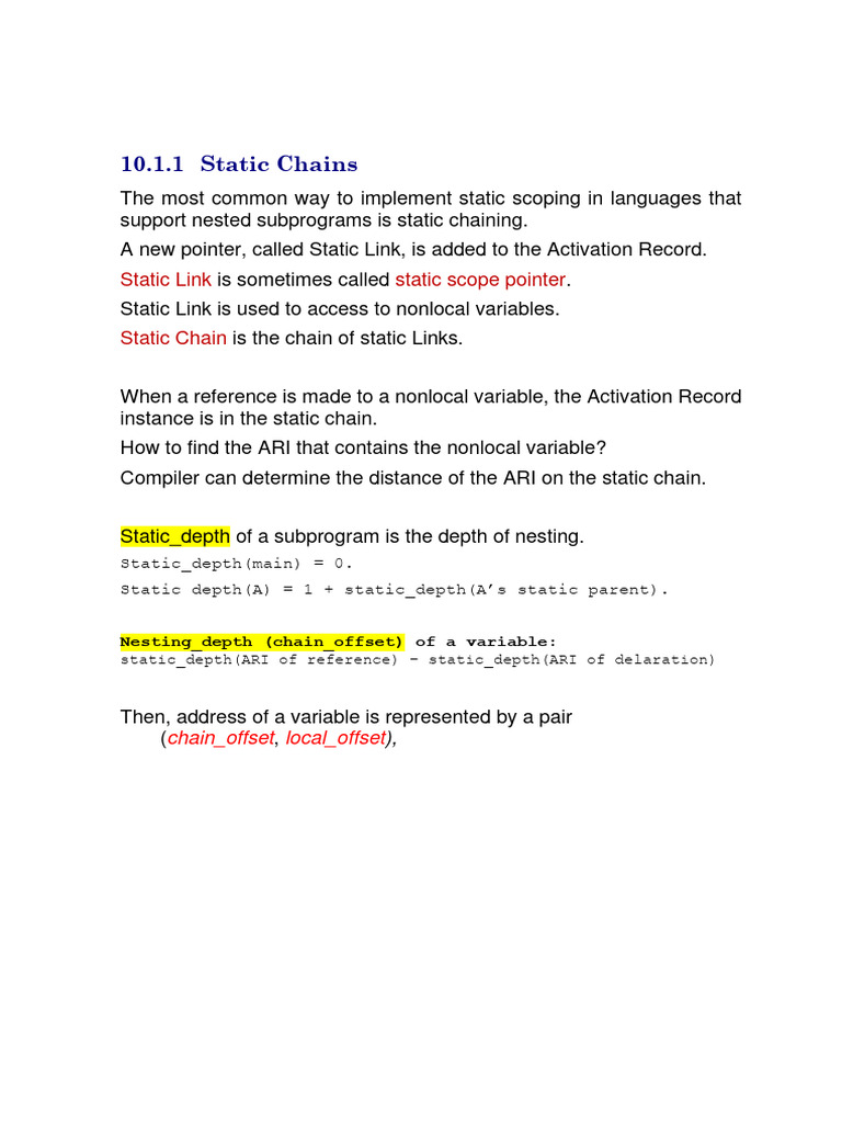 Static Chain | PDF | Variable (Computer Science) | Information Technology