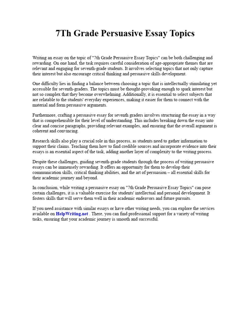 7Th Grade Persuasive Essay Topics | Download Free PDF | Autism Spectrum ...