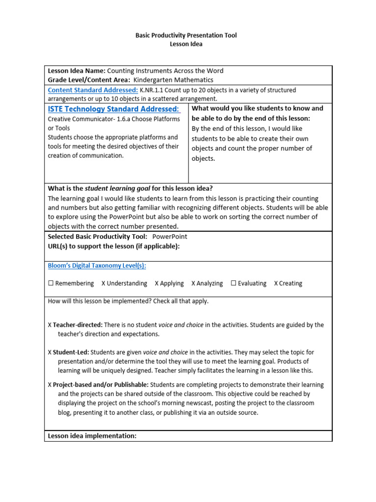 Bpts Basic Productivity Tools Lesson Idea Template | PDF | Teachers | Learning