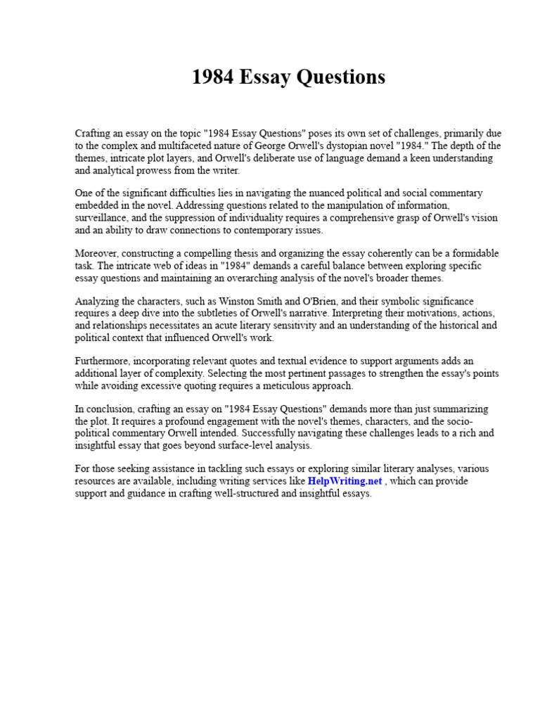 1984 Essay Questions | PDF | Neutering | Entrepreneurship