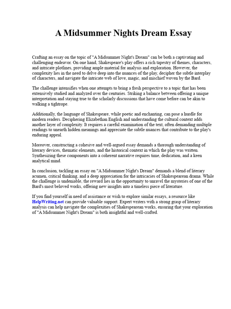 A Midsummer Nights Dream Essay | PDF | Unified Modeling Language | Veteran
