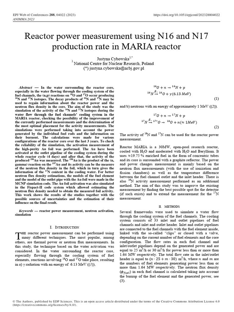 Reactor Power Measurement Using N16 and N17 Produc | PDF | Nuclear Reactor | Neutron