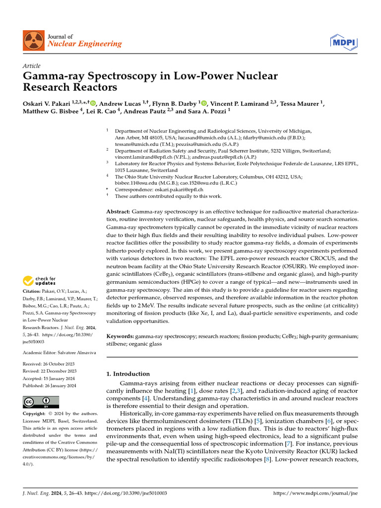 Gamma Ray Spectroscopy In Low Power Nuclear Resear Download Free Pdf Gamma Ray Neutron