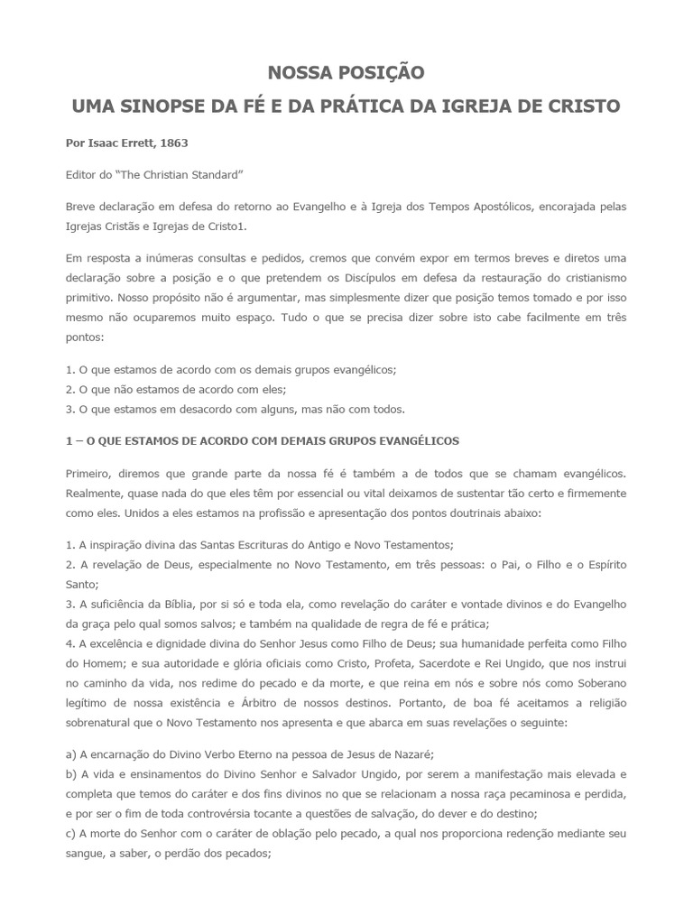NOSSA POSIÇÃO - Isaac Errett, 1863 | PDF | Jesus | Batismo