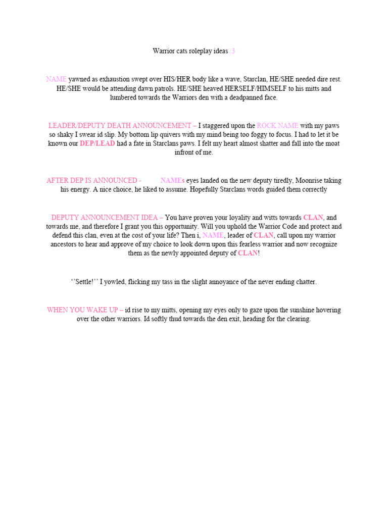 WCUE ROLEPLAY IDEAS!! | PDF