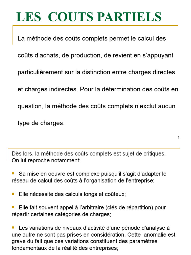 Méthode des Coûts Partiels et Charges | PDF | Business | Économie d ...