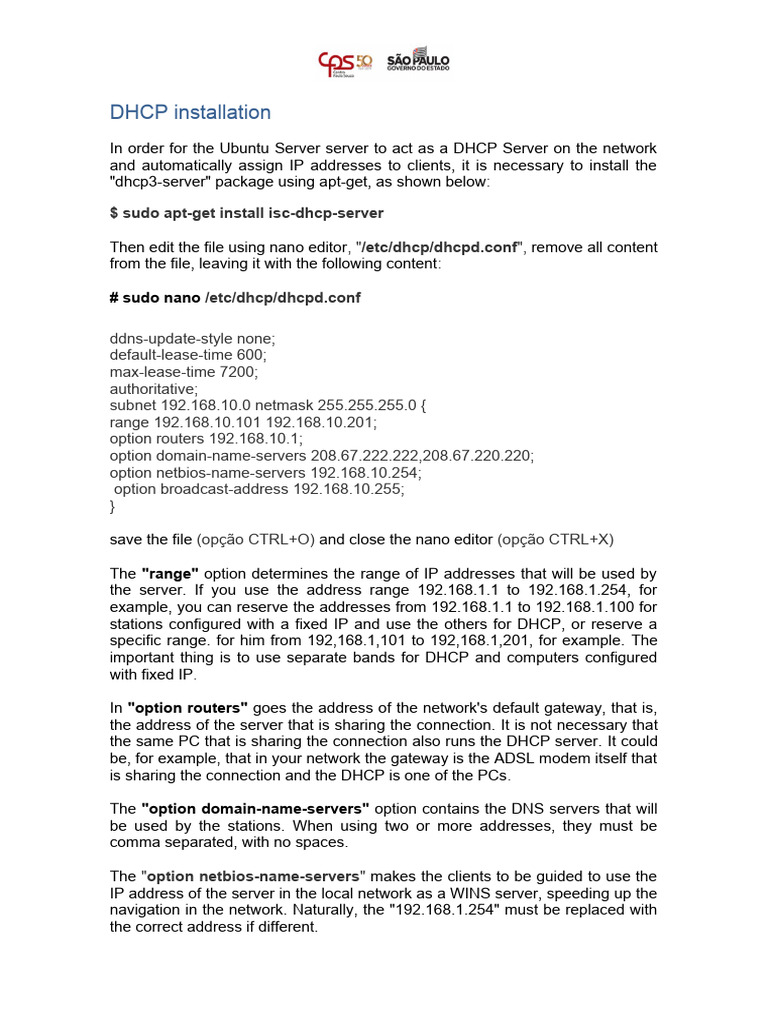 Aula - 05 - DHCP Installation | PDF | Ip Address | Network Architecture