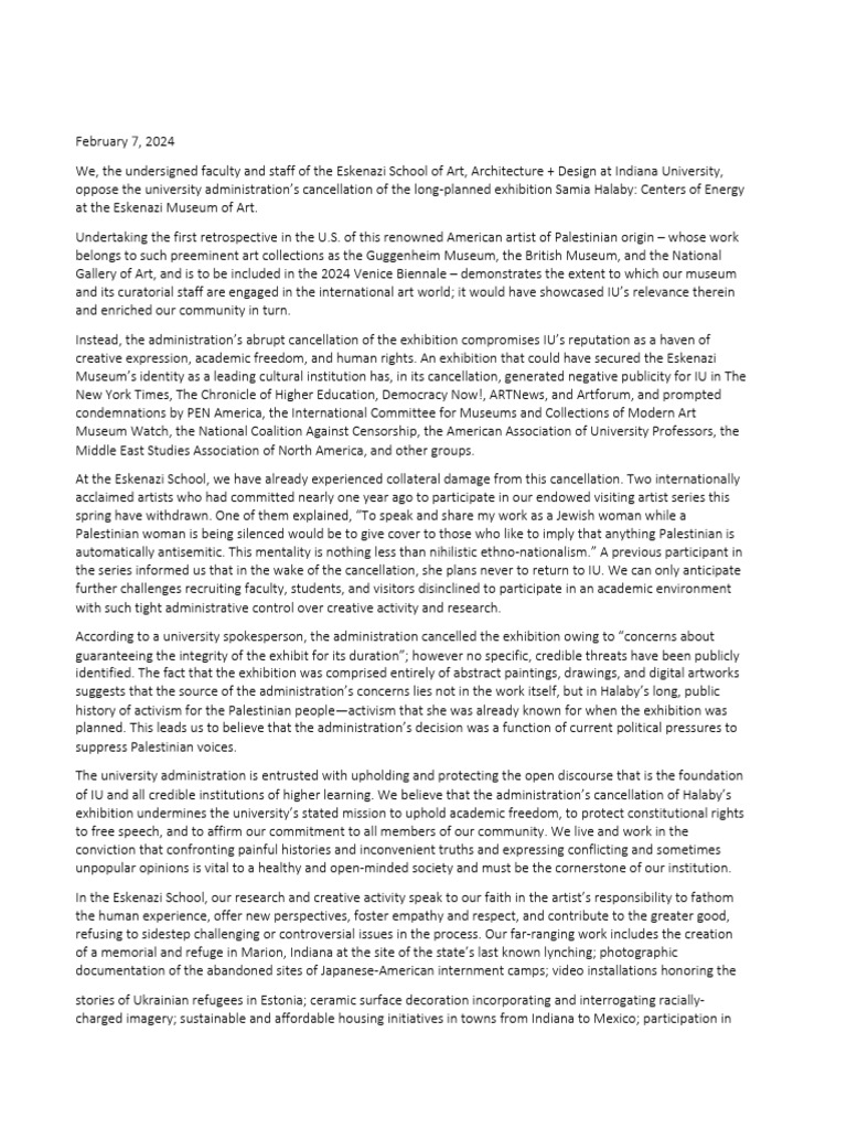 Eskenazi School Faculty Staff Halaby Statement | PDF Eskenazi School Faculty Staff Halaby Statement | PDF