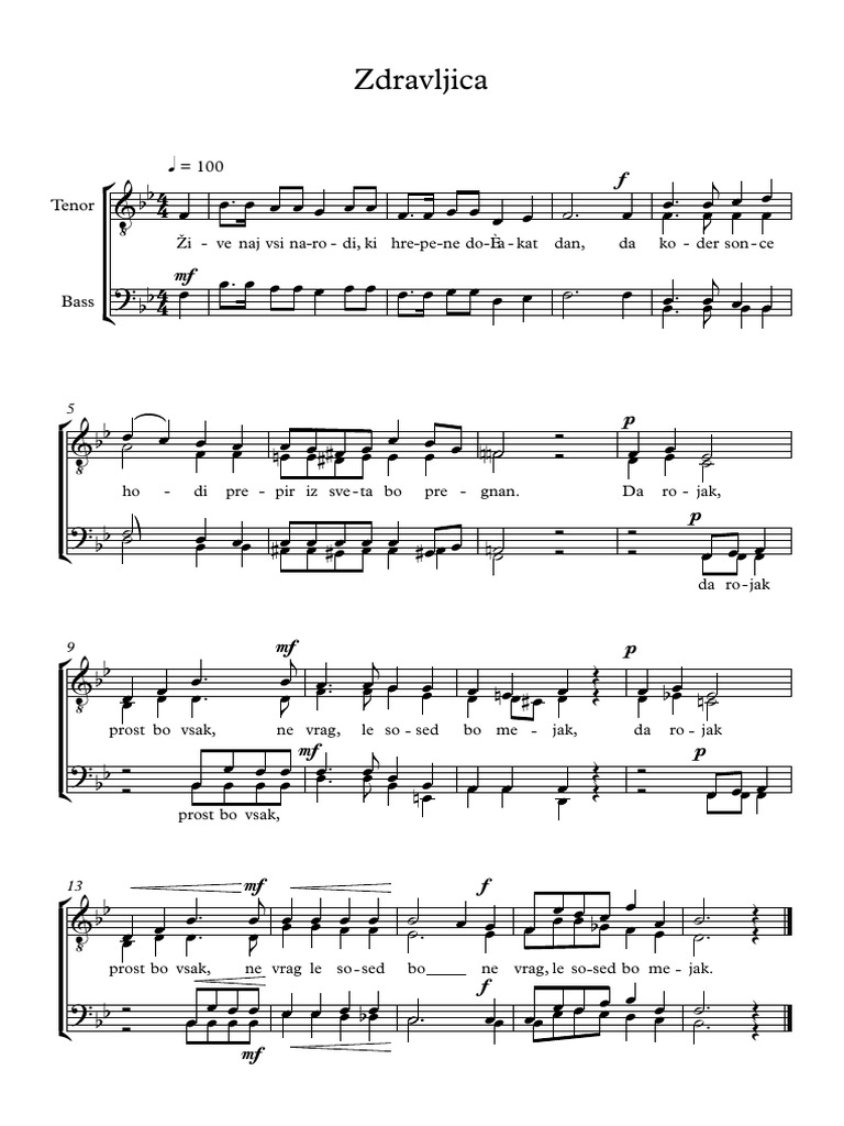 Zdravljica Za Moški Zbor Preseren Stanko Premrl D-Dur - Full Score | PDF