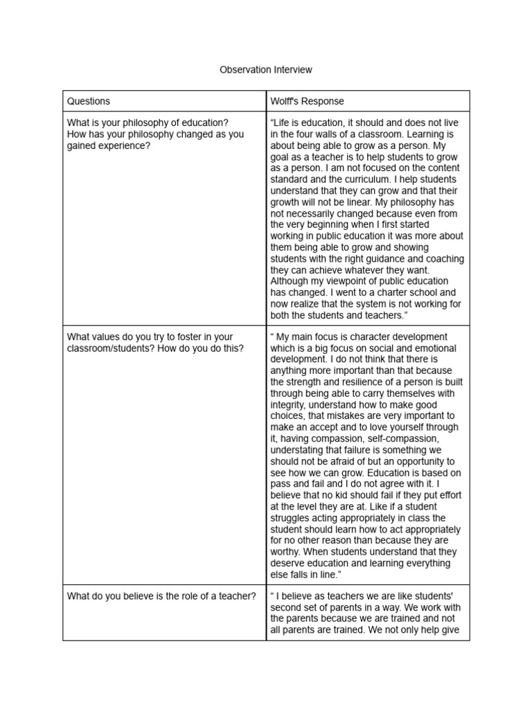 Observation Interview | PDF | Teachers | Special Education