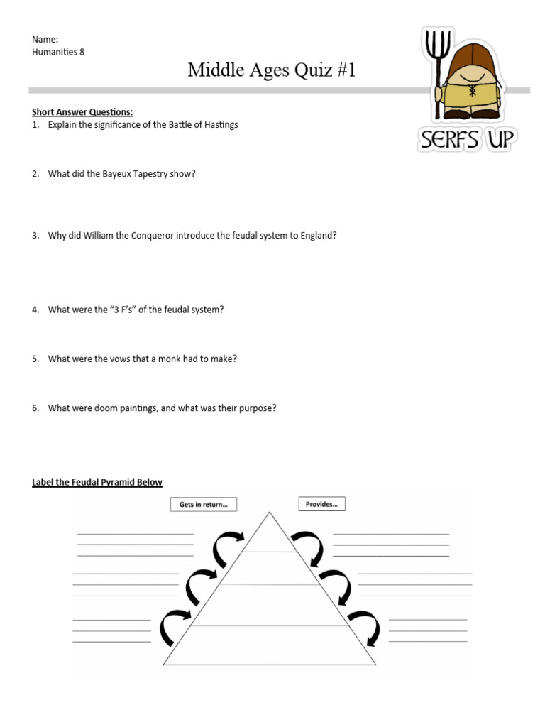 Humanities 8 Middle Ages Quiz #1 | PDF