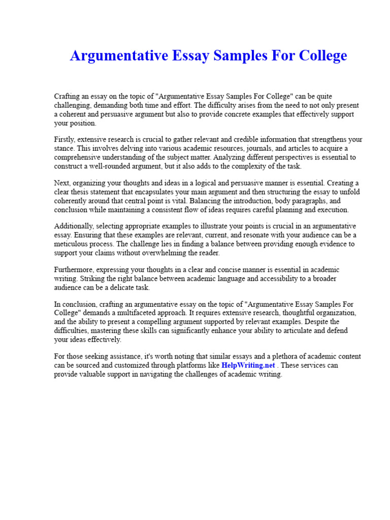 Argumentative Essay Samples for College | PDF | Essays | Argument