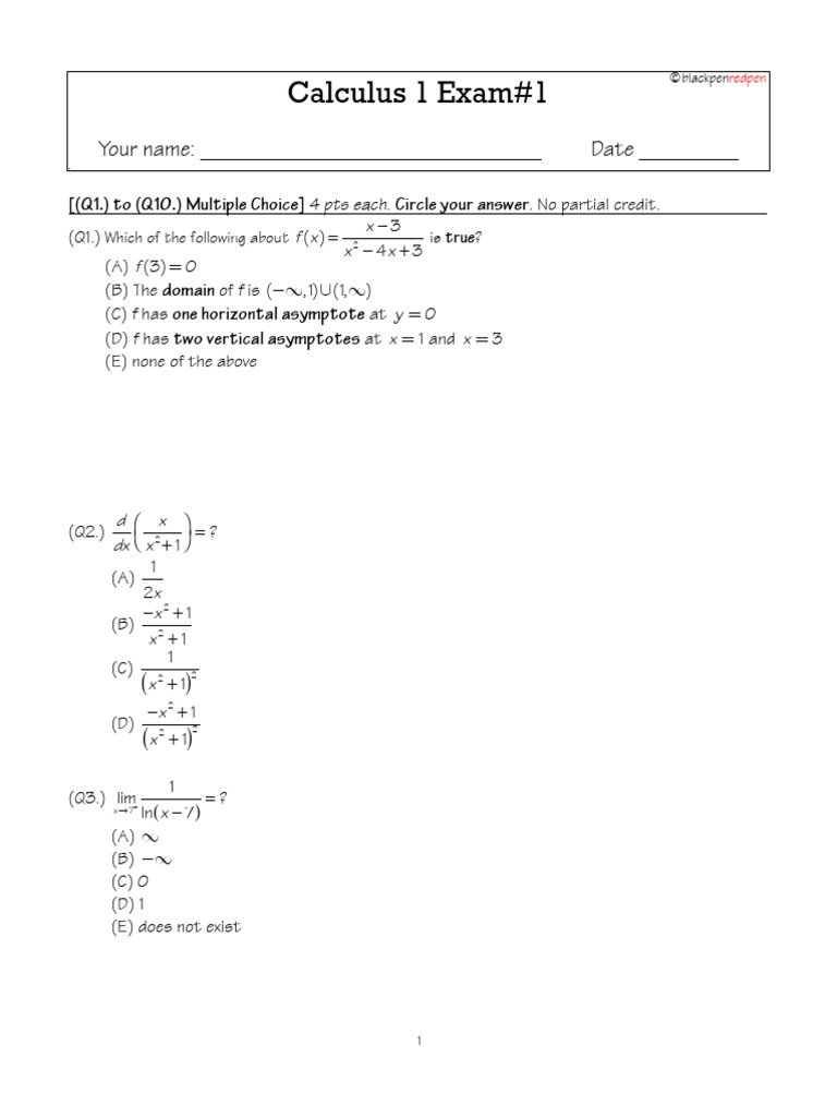 My Calc 1 Exam#1 | PDF | Mathematical Objects | Mathematical Concepts