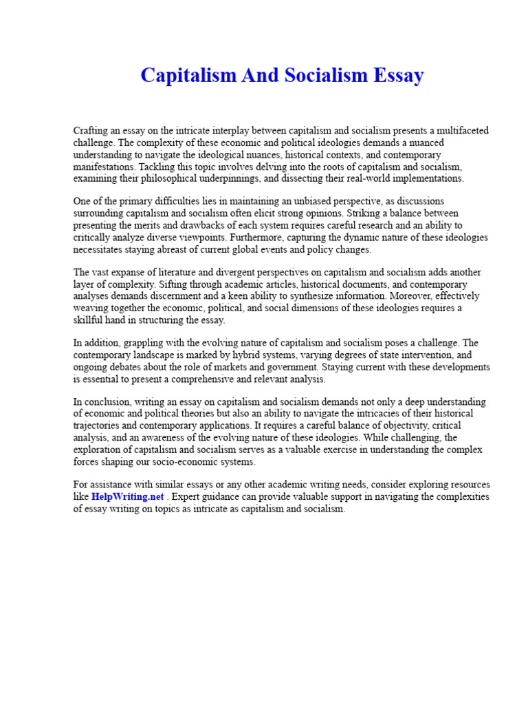 Capitalism and Socialism Essay | PDF | Capitalism | Essays