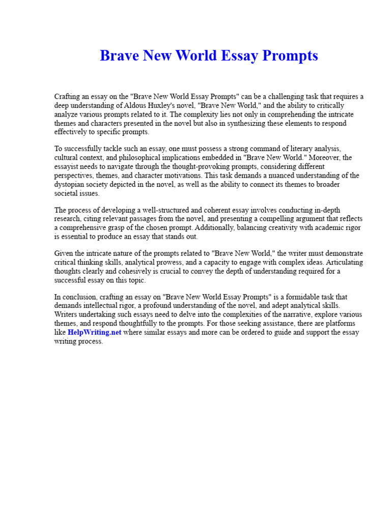 Brave New World Essay Prompts | PDF | Essays | Violence