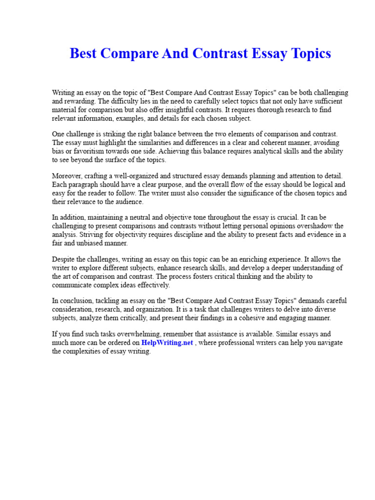 Best Compare and Contrast Essay Topics | PDF | Essays | Sonnets